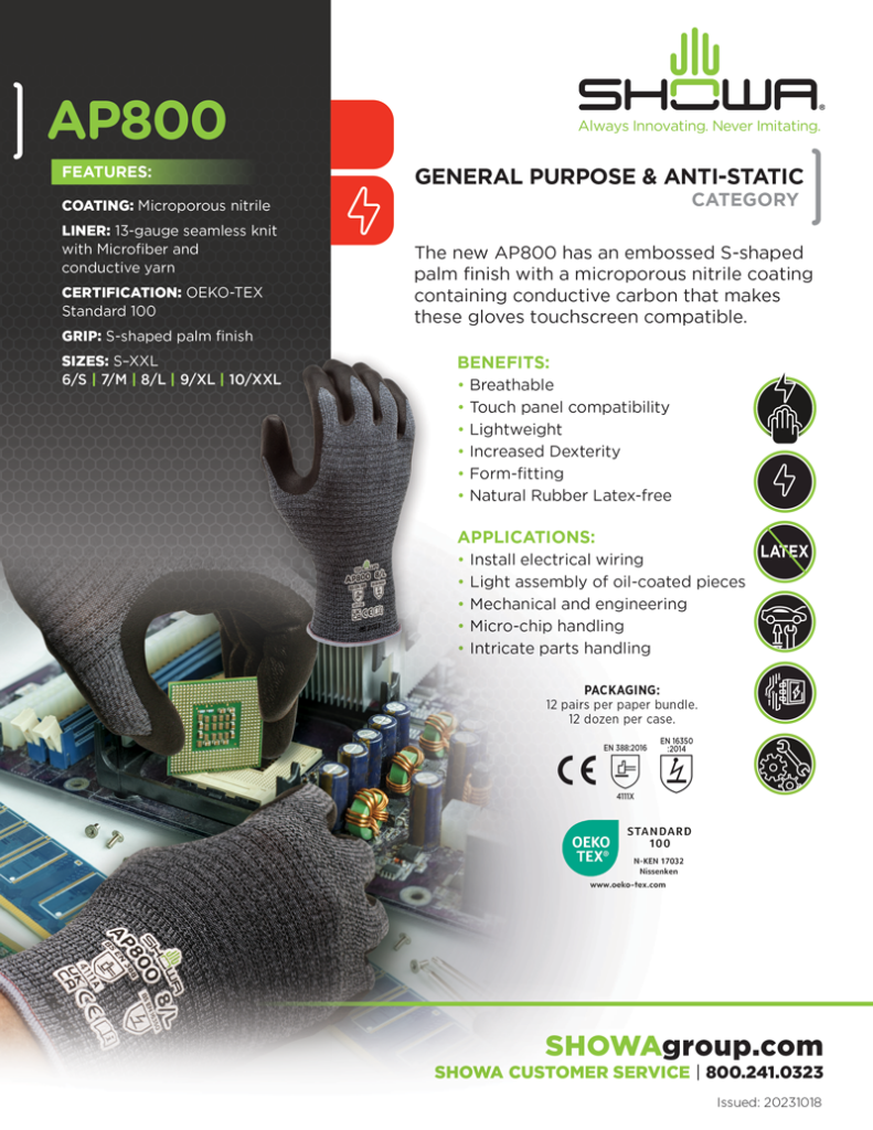 SHOWA Gloves AP800 · Antistatic Protection Gloves