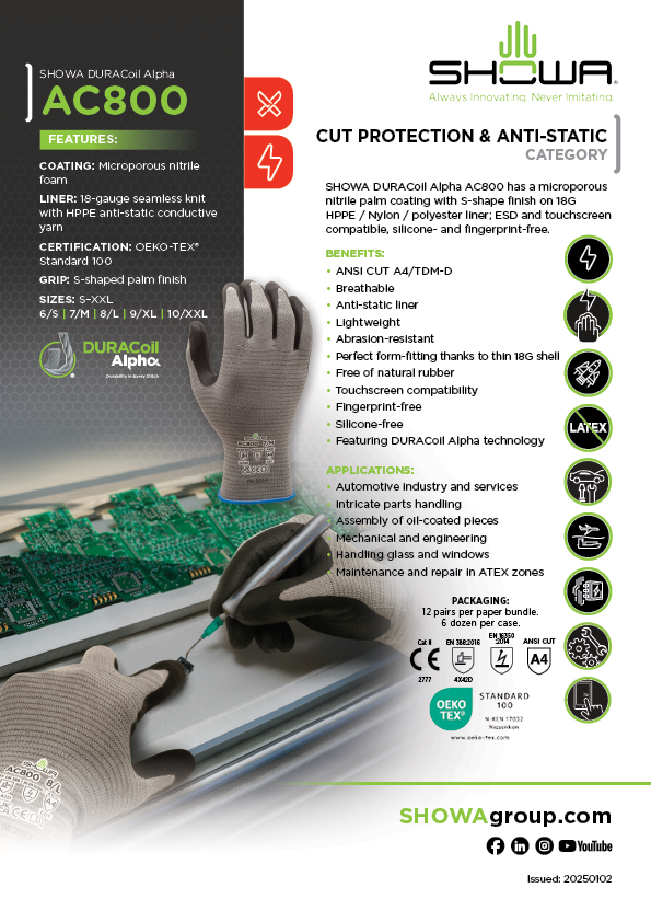 SHOWA Gloves DURACoil Alpha AC800 · Antistatic Protection Gloves